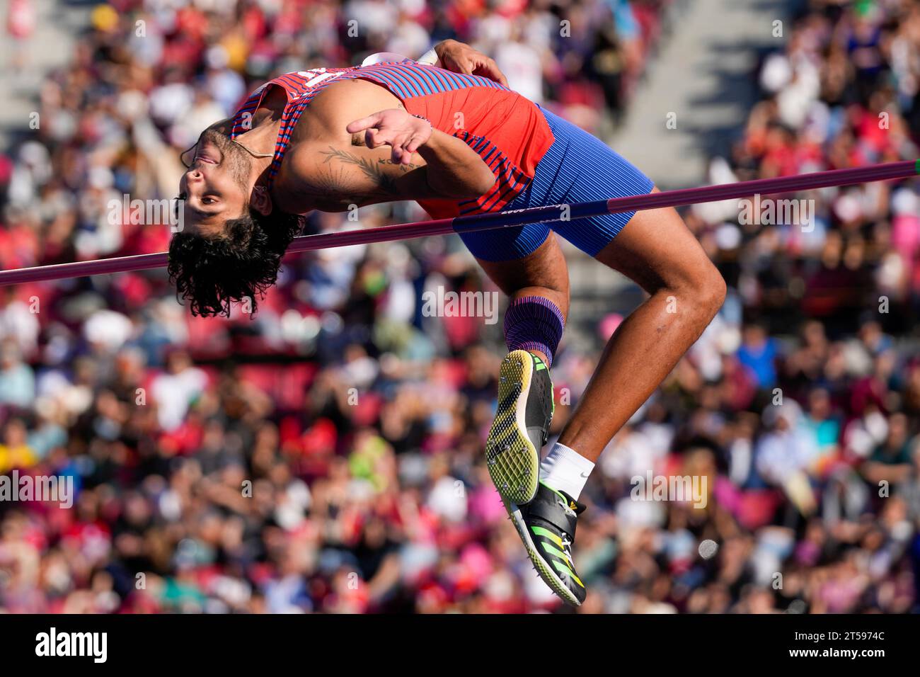 Elijah Kosiba of the United States competes in the men's high jump ...