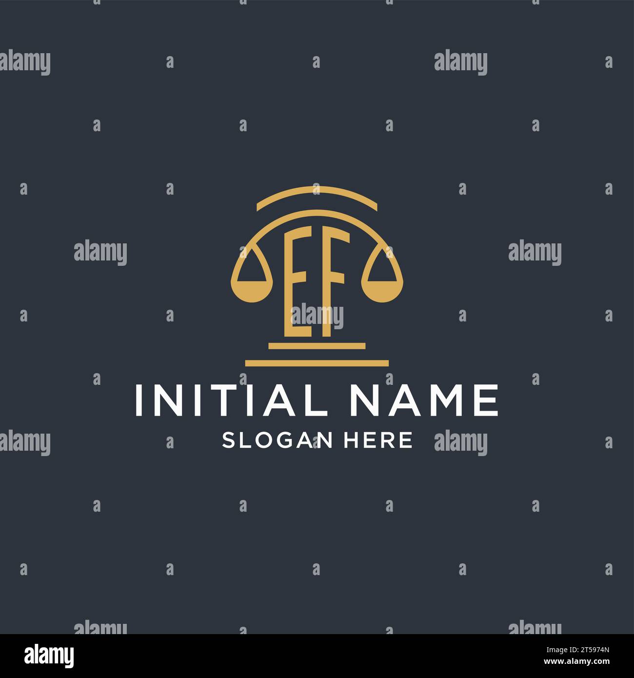 EF initial with scale of justice logo design template, luxury law and ...