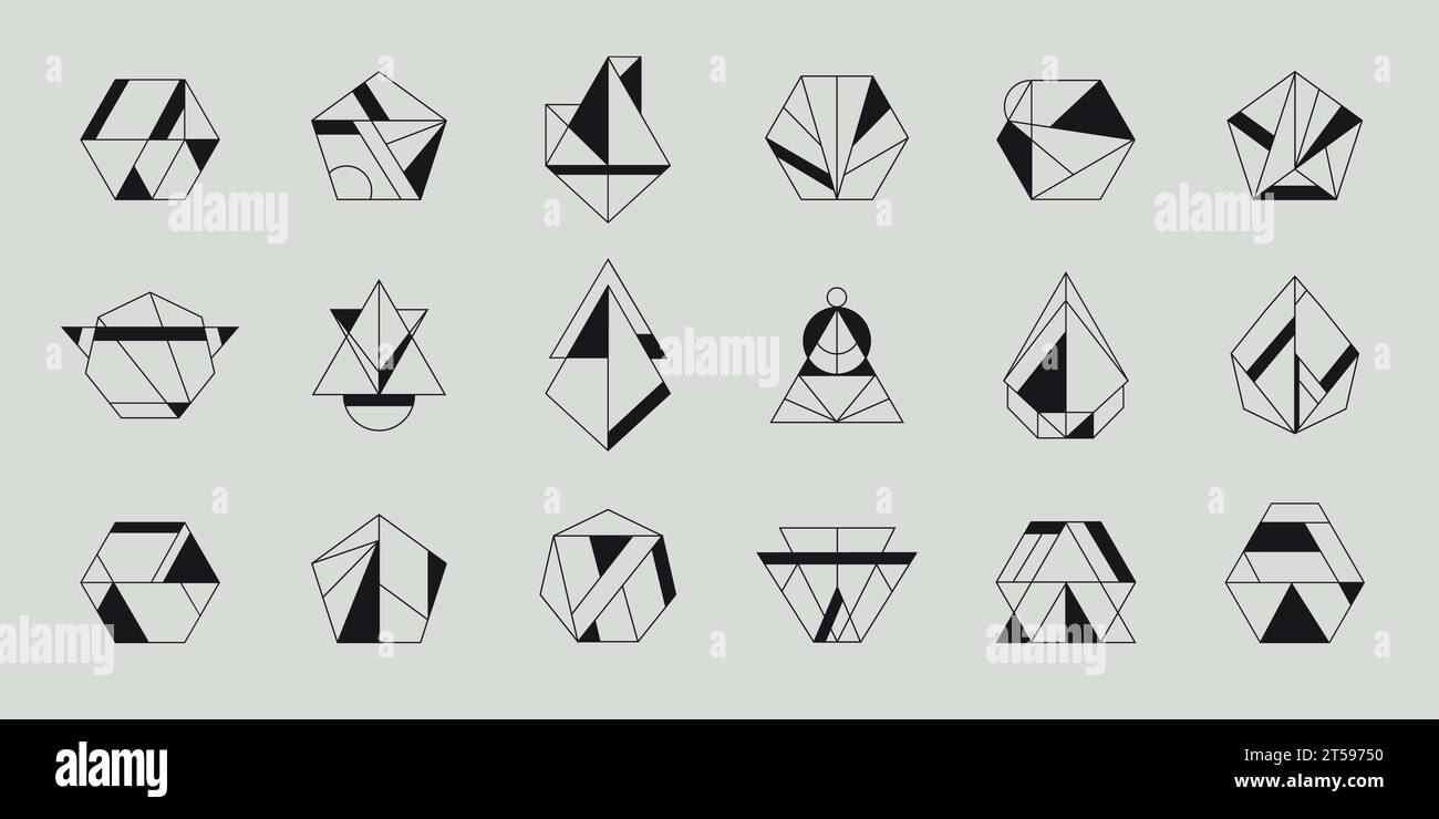 Vector set of geometric shape logos, hipster, art deco line signs ...