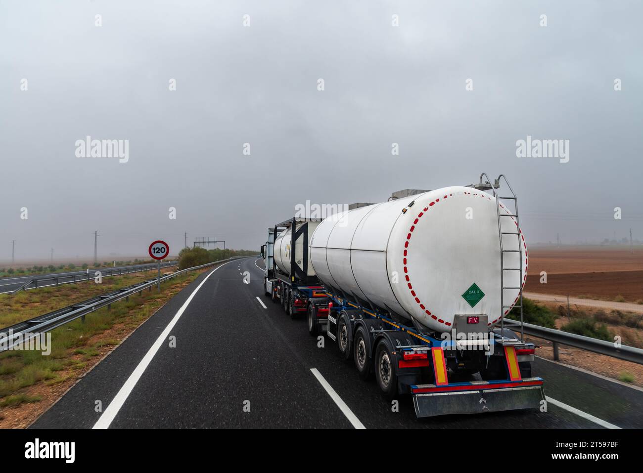 Tanker truck under test (F.V. label) with green label classified as ...
