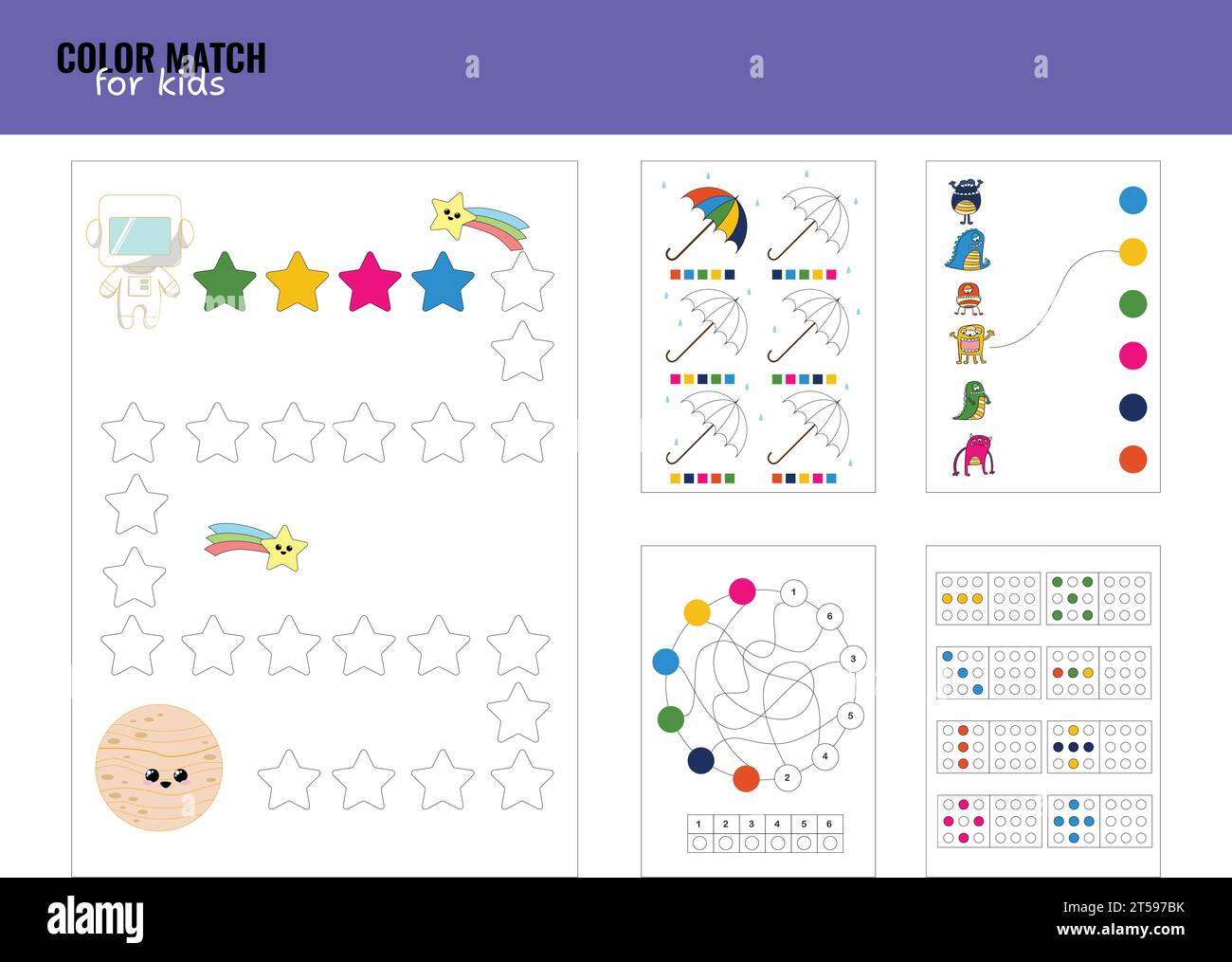 Children activities worksheet. Printable simple shape and color match ...