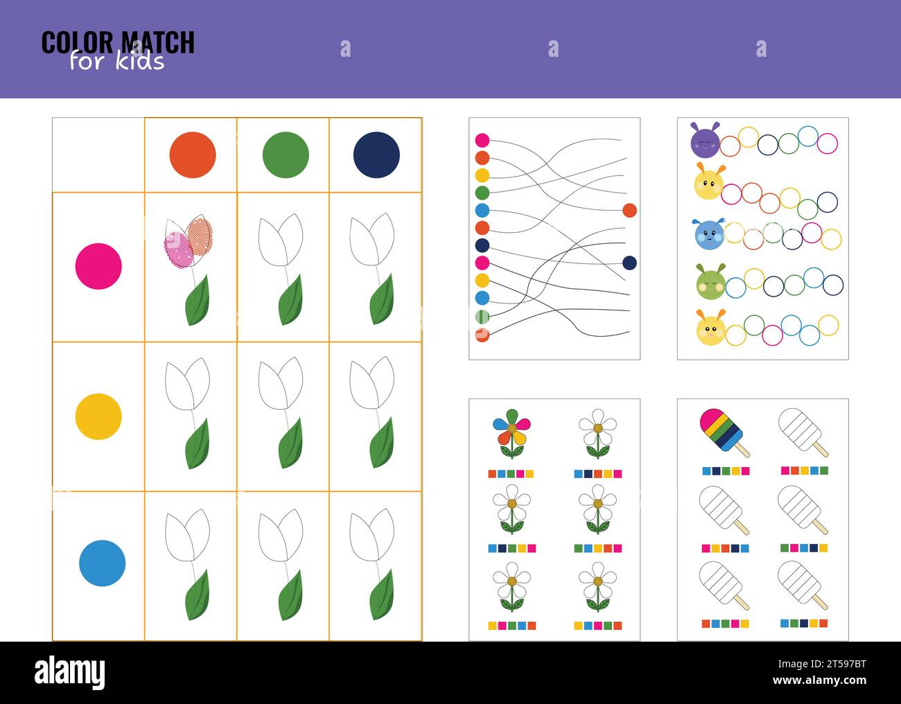 Children activities worksheet. Printable simple shape and color match ...