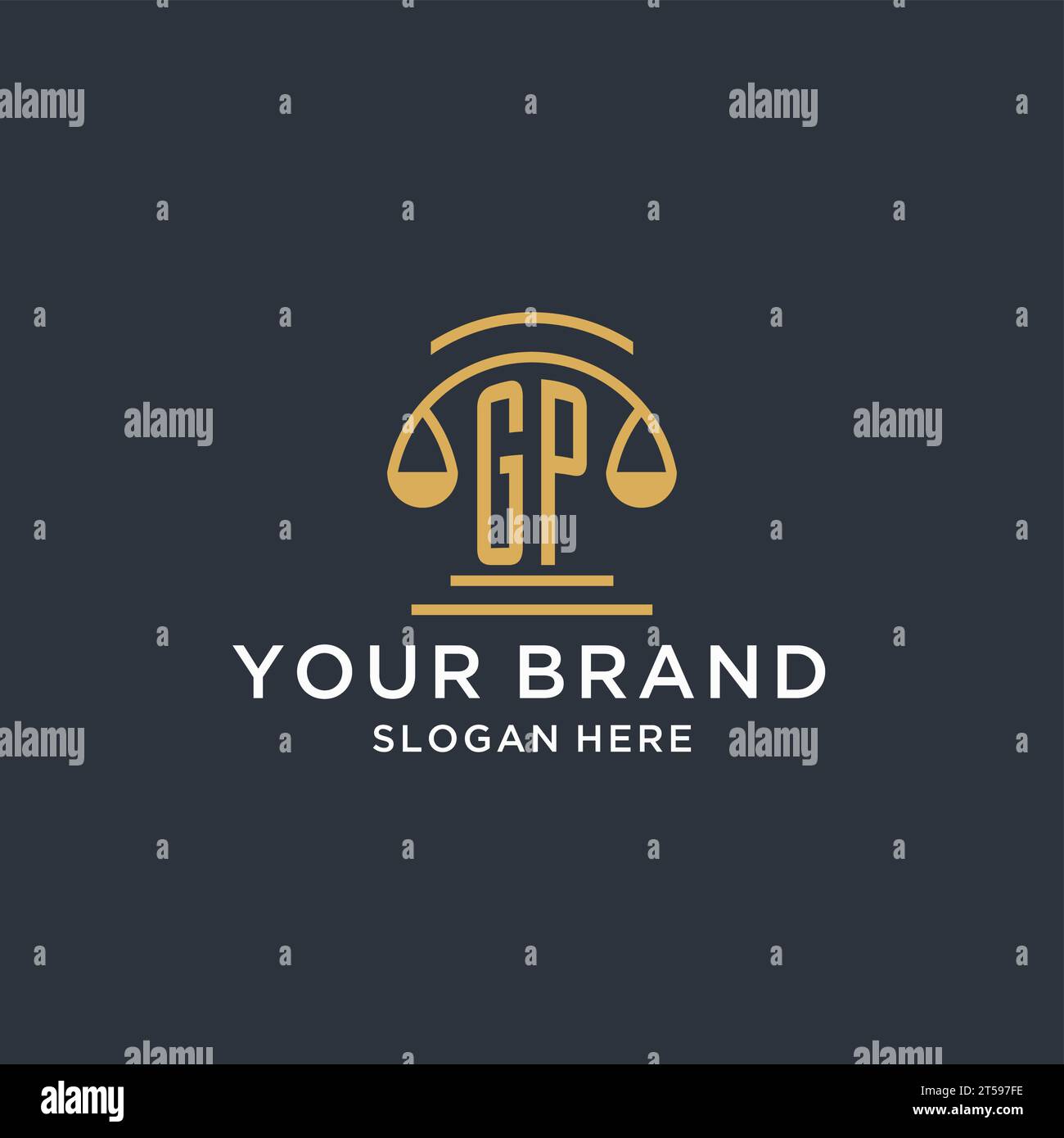 GP initial with scale of justice logo design template, luxury law and ...