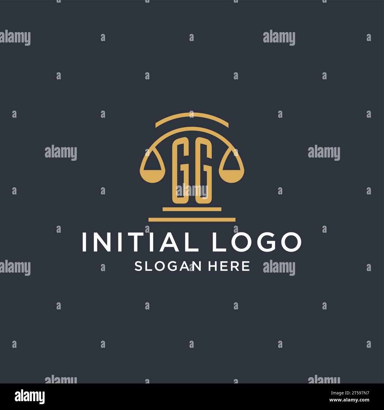 GG initial with scale of justice logo design template, luxury law and ...