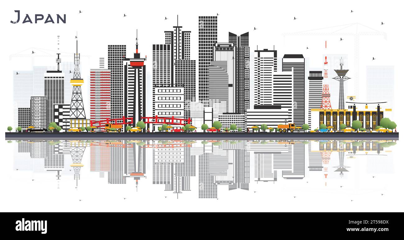 Japan City Skyline with Gray Buildings and reflections Isolated on ...