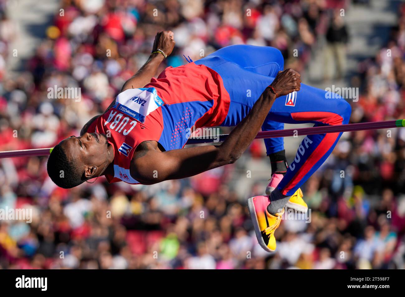 Cuba's Luis Zayas competes in the men's high jump final at the Pan ...
