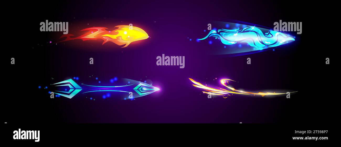 Set of magic power light trails isolated on background. Vector cartoon ...