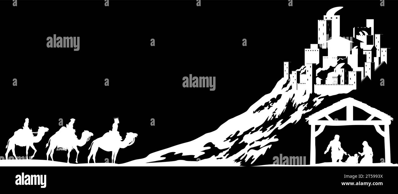 Christmas Nativity Scene Bethlehem Manger Wise Men Stock Vector Image ...