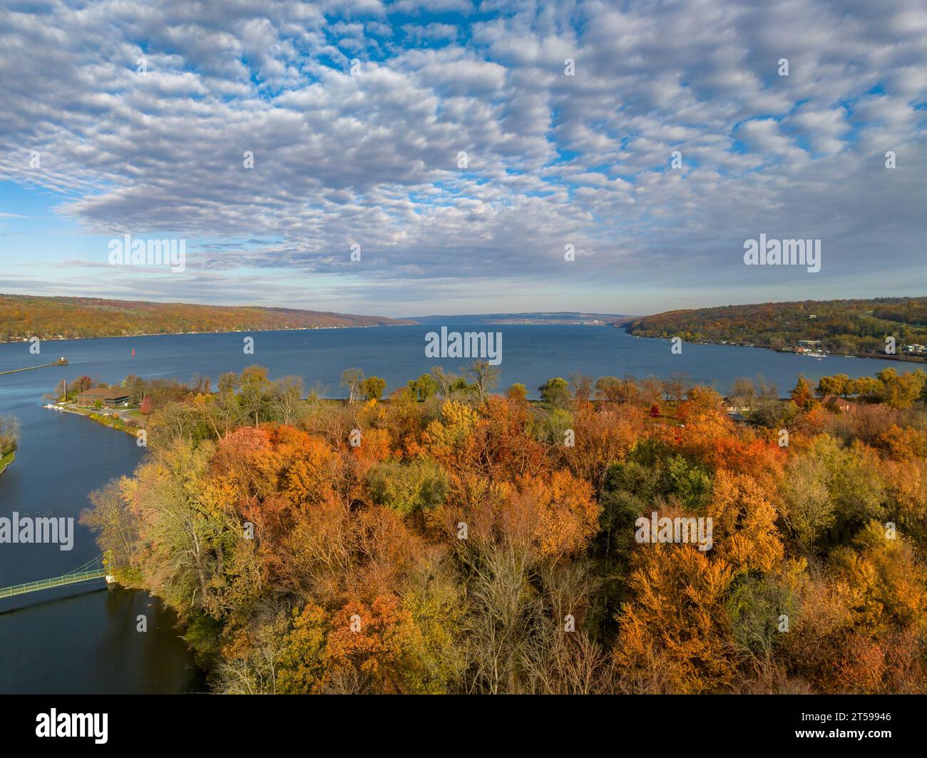Fall, autumn, drone aerial image with view of Stewart Park at the south ...