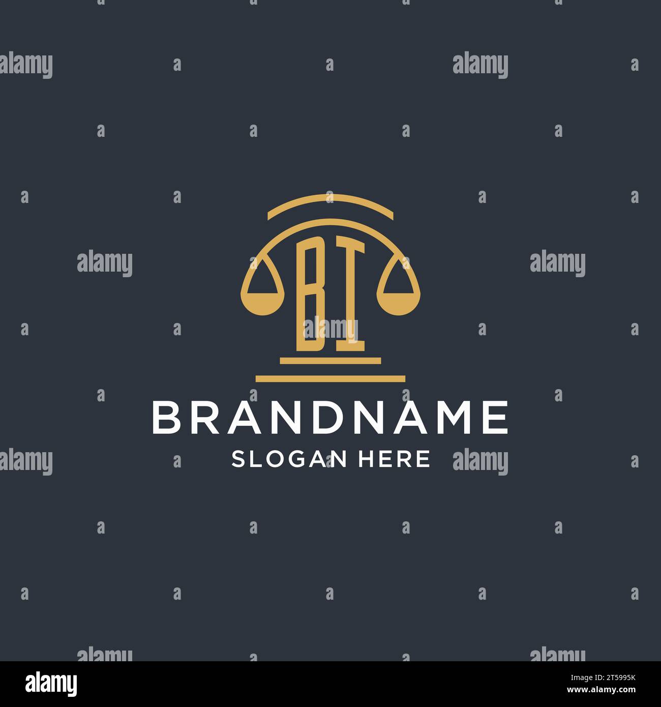 BI initial with scale of justice logo design template, luxury law and ...