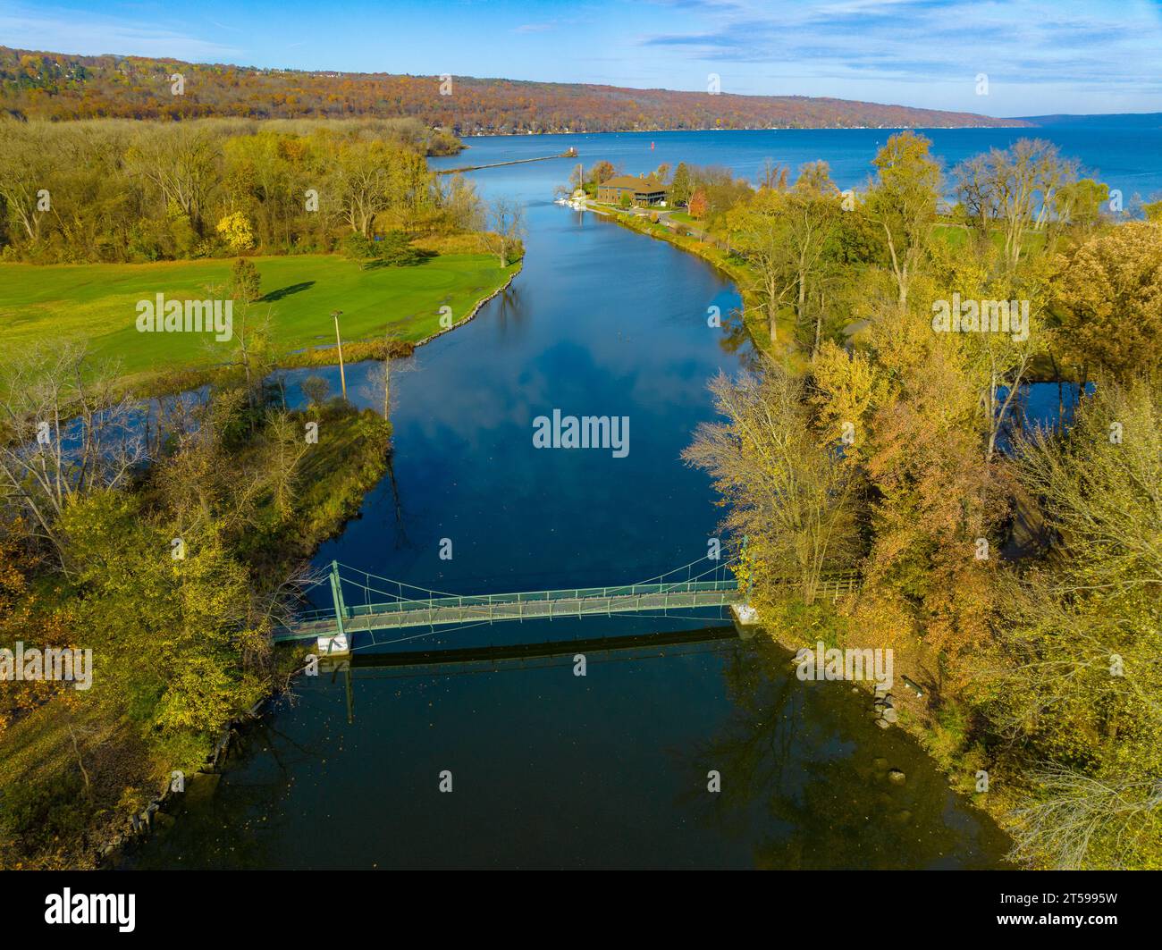 Fall, autumn, drone aerial image with view of Stewart Park at the south ...