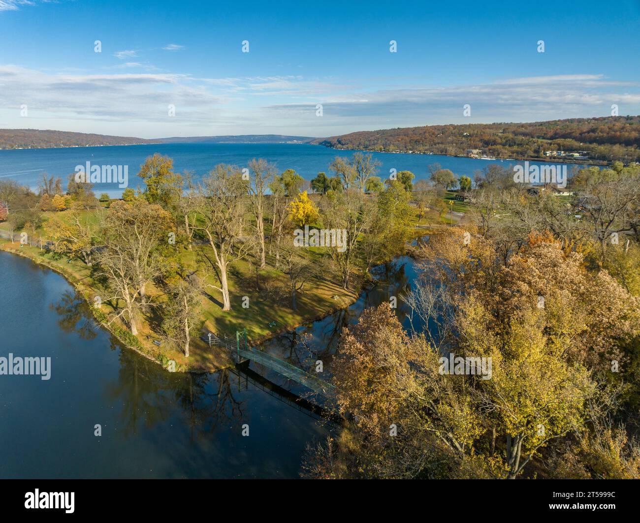 Fall, autumn, drone aerial image with view of Stewart Park at the south ...