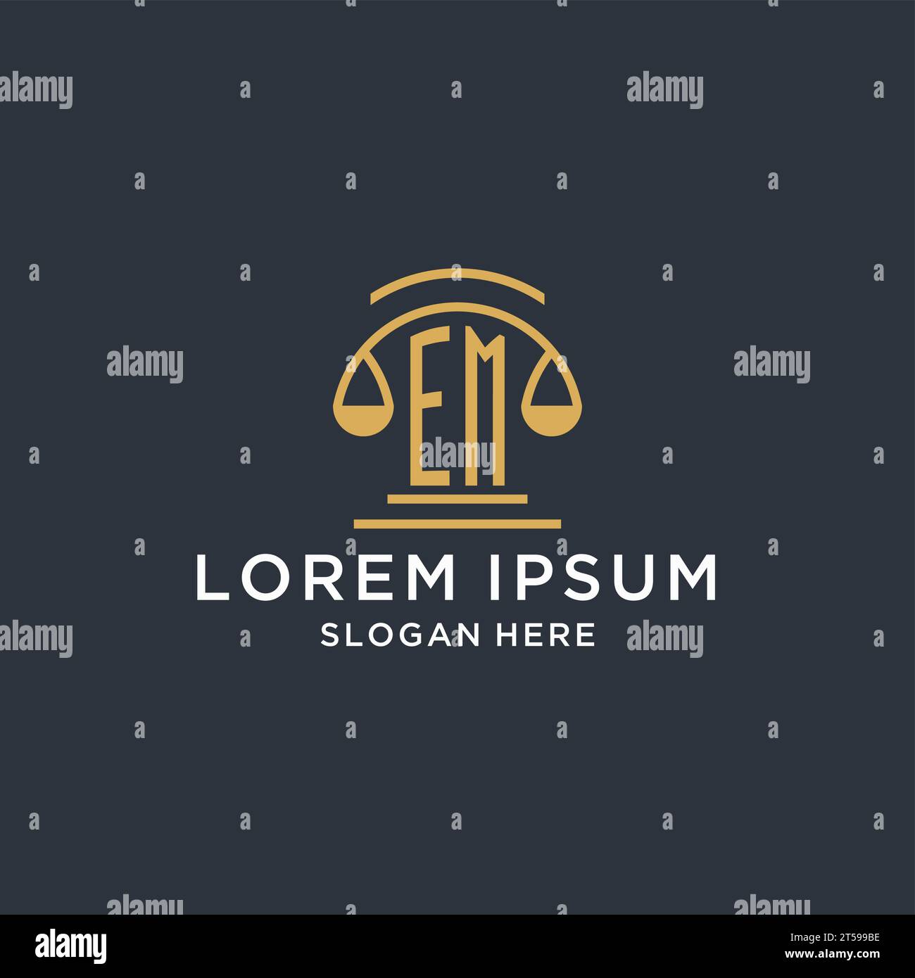 EM initial with scale of justice logo design template, luxury law and ...