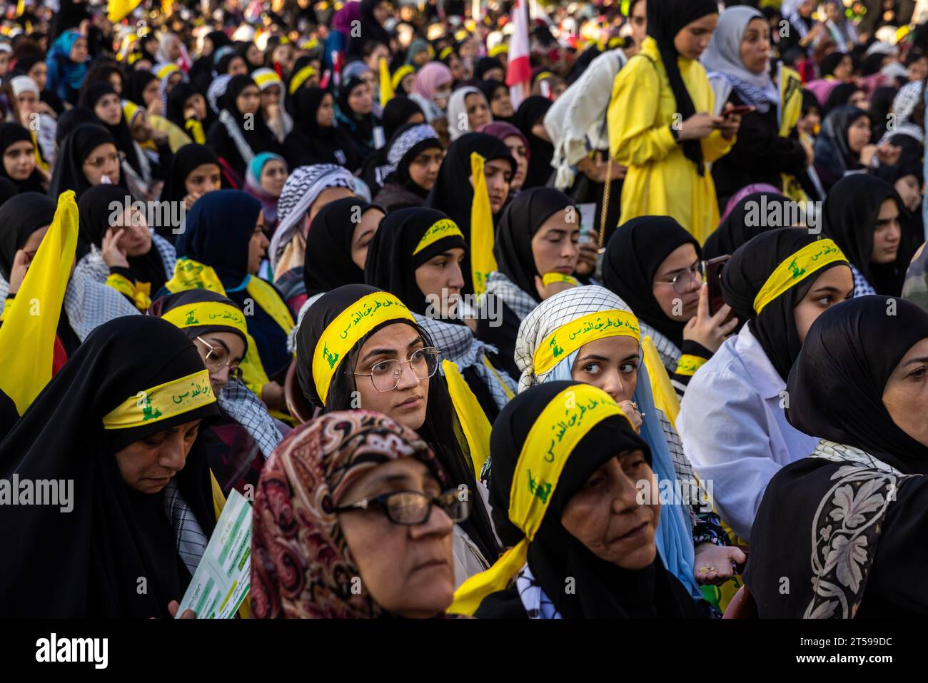 Beirut, Lebanon. 3rd Nov, 2023. People listening during Hezbollah ...