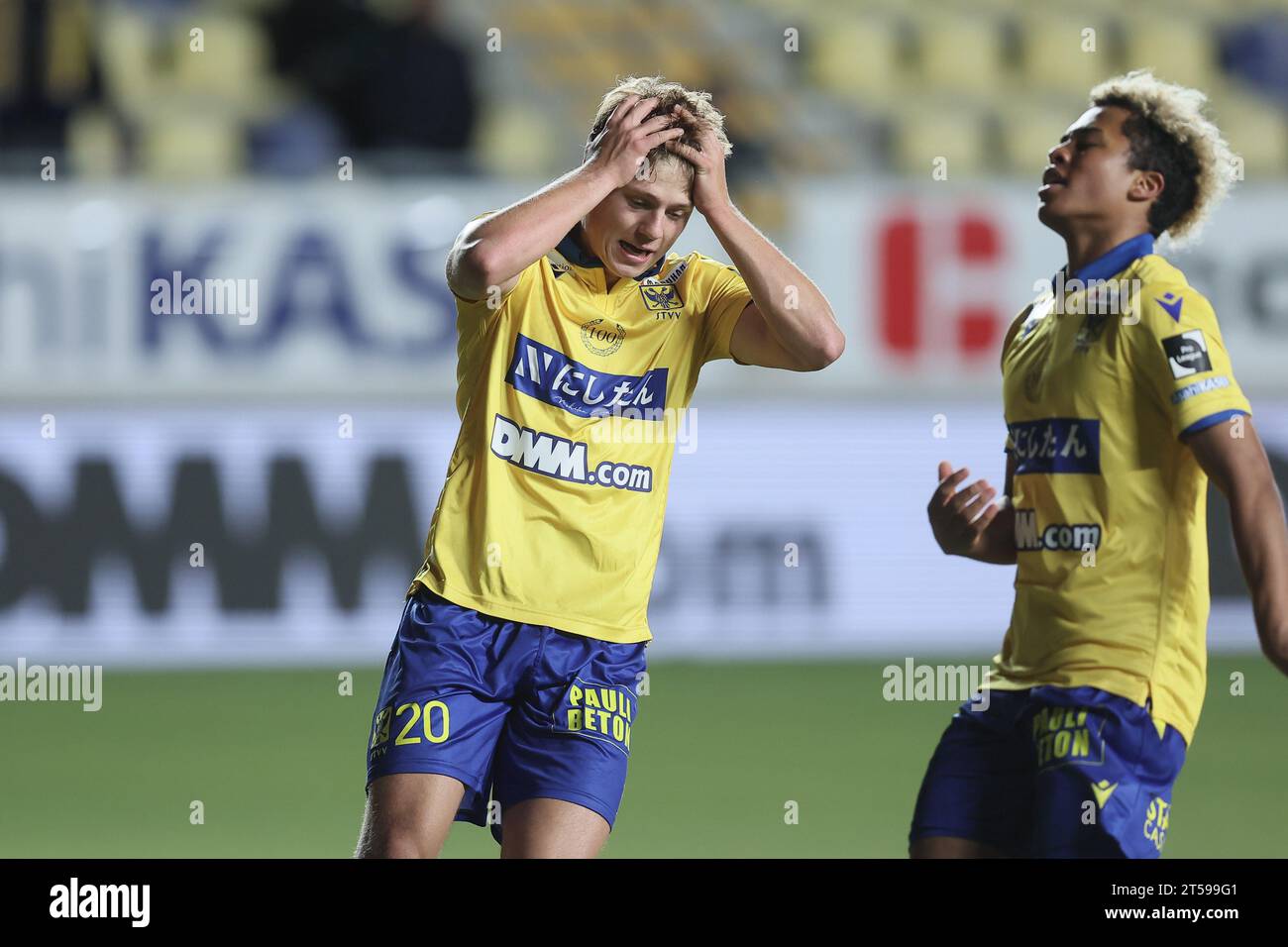 Sint Truiden, Belgium. 03rd Nov, 2023. STVV's Rein Van Helden reacts during a soccer match ...