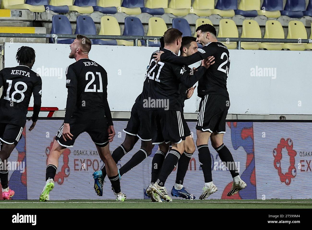 Sint Truiden, Belgium. 03rd Nov, 2023. Eupen's Milos Pantovic ...