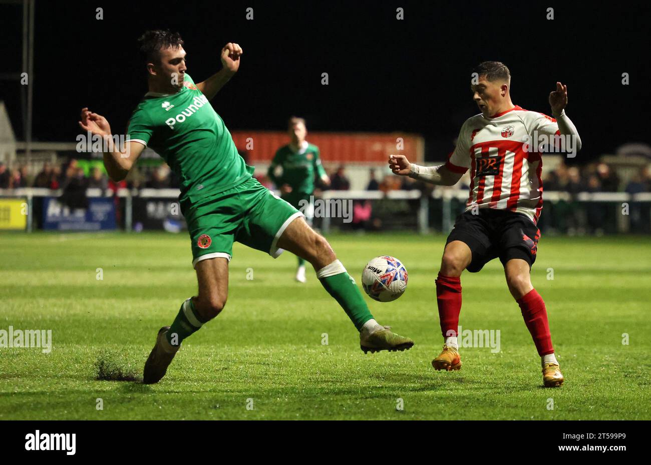 Sheppey United’s Frankie Morgan battles for the ball against Walsall’s ...