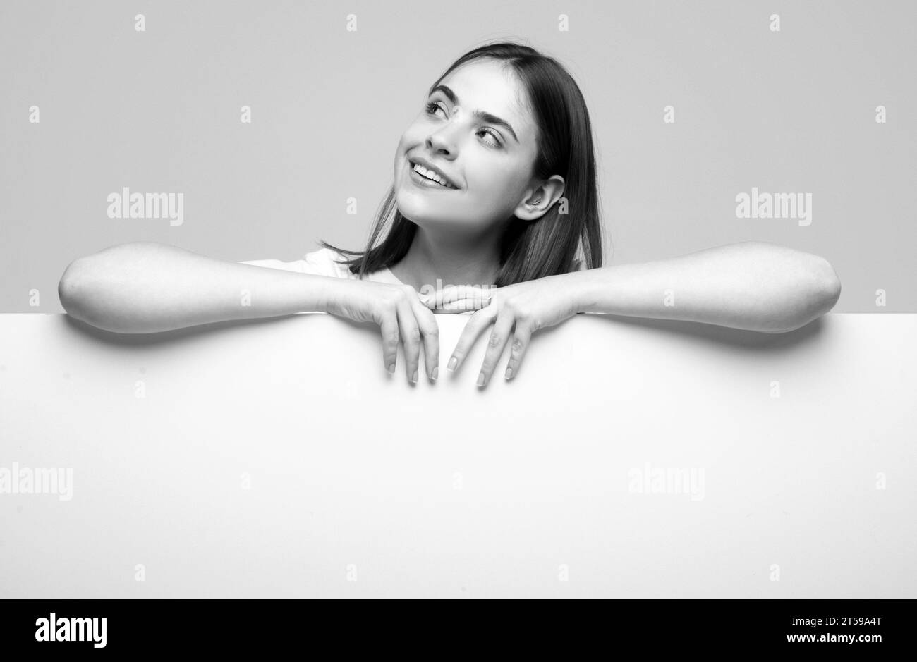 Beautiful Woman Tender Girl Banner Blank Board With Copy Space