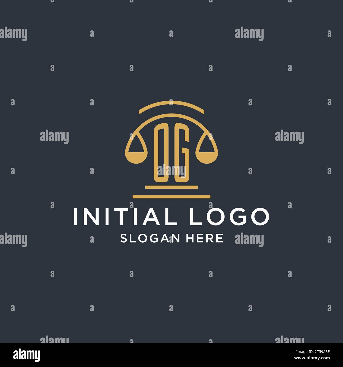 OG initial with scale of justice logo design template, luxury law and ...