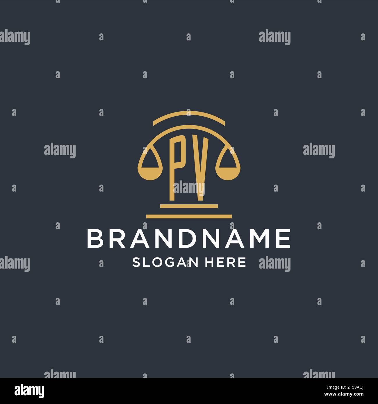 PV initial with scale of justice logo design template, luxury law and ...