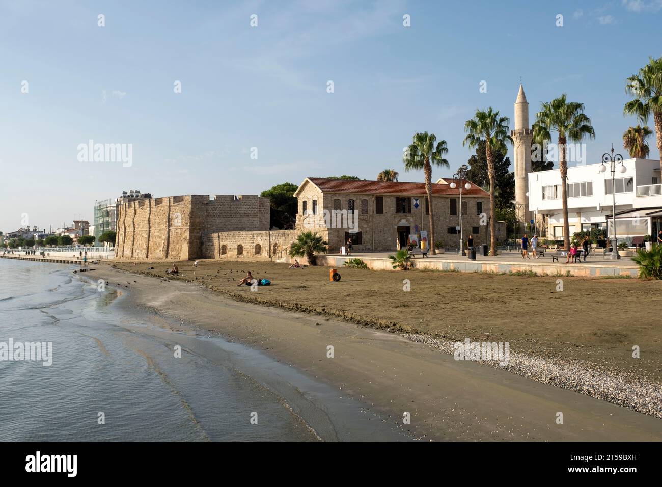 Larnaca castle and finikoudes beach, Larnaca, Cyprus Stock Photo - Alamy