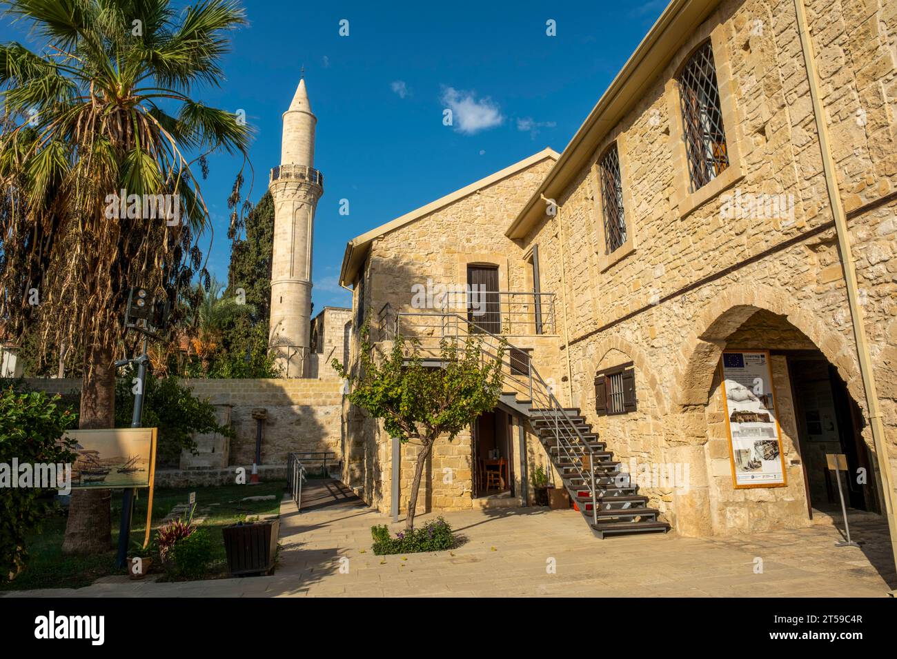View from inside Larnaca Castle with the minaret of Djami Kebir Mosque ...