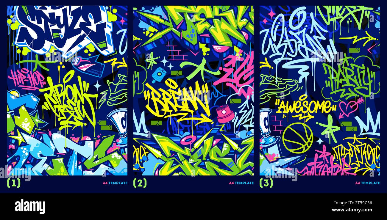 Abstract Dark Graffiti Style A4 Poster Vector Illustration Art Template ...