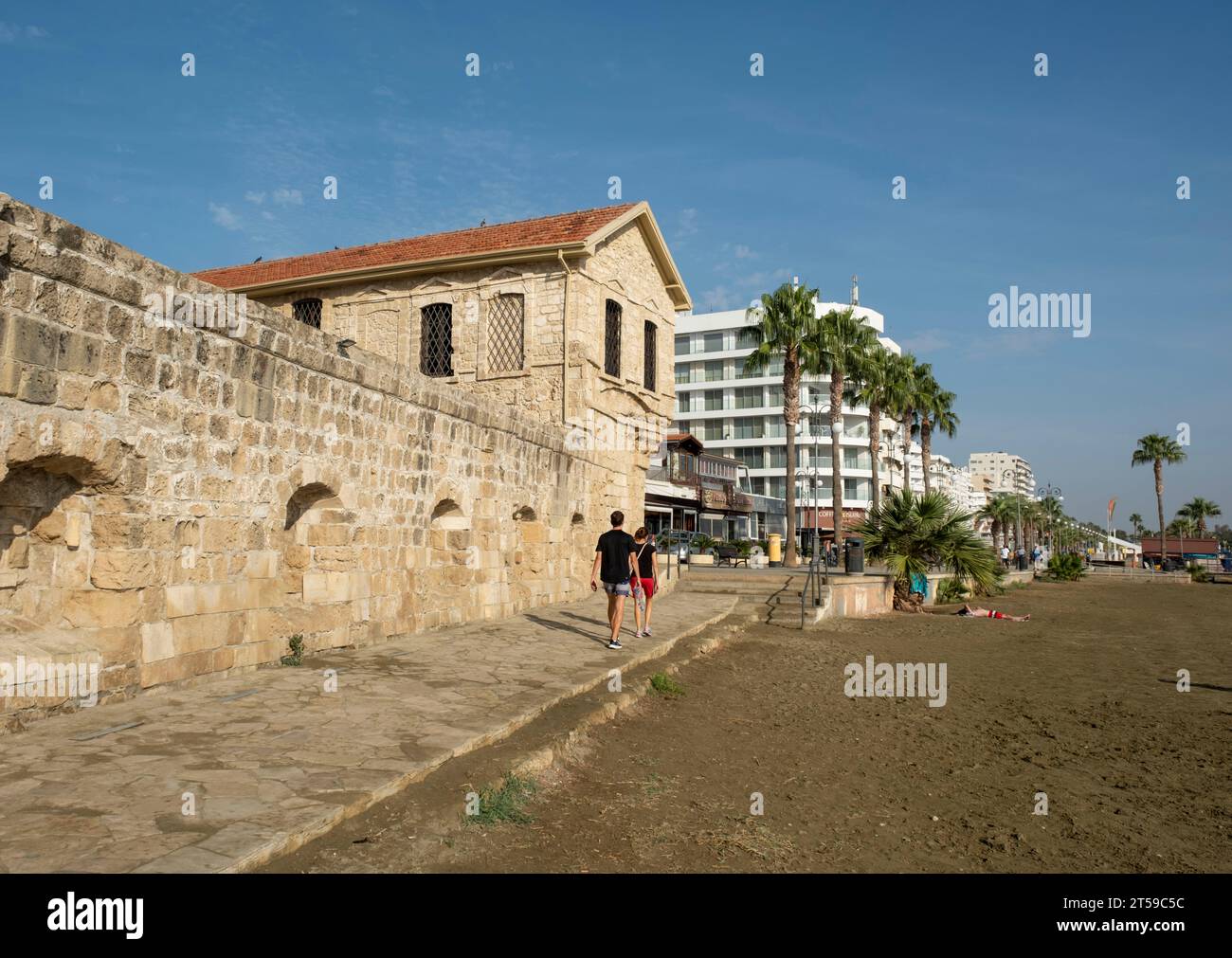 Larnaca castle and finikoudes beach, Larnaca, Cyprus Stock Photo - Alamy