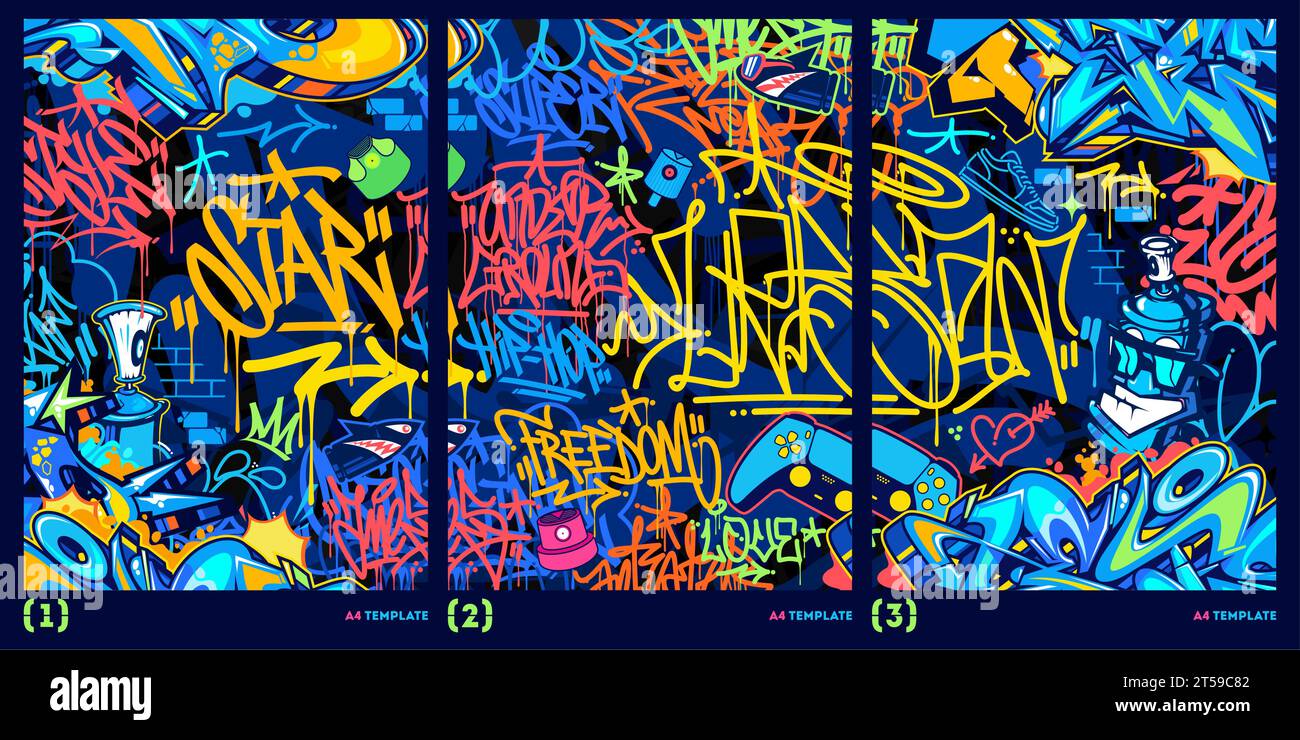 Trendy Abstract Dark Graffiti Style A4 Poster Vector Illustration Art ...