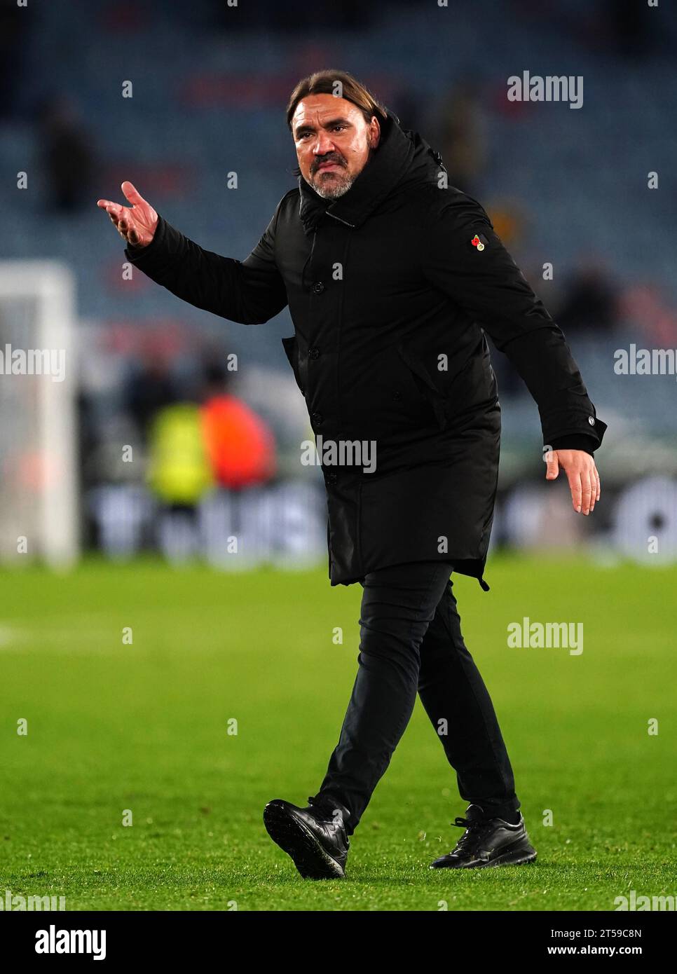 Leeds United manager Daniel Farke celebrates after the final whistle in ...