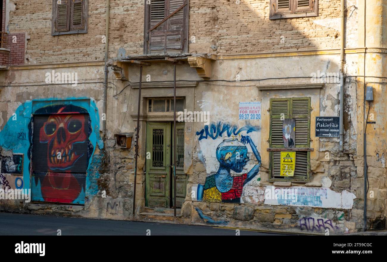 Artwork in a side street, Larnaca, Cyprus Stock Photo - Alamy