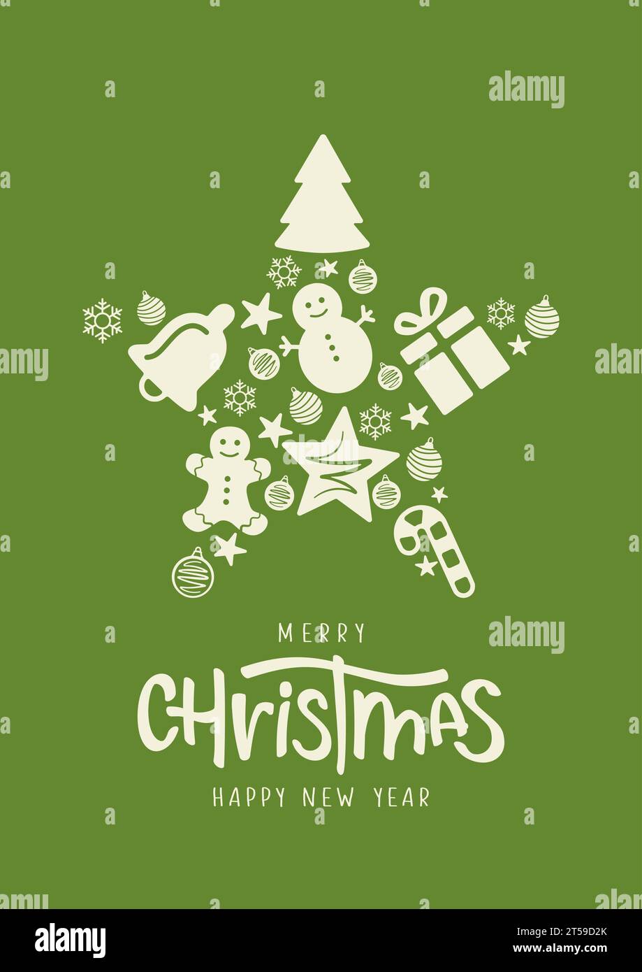 Christmas card with Merry Christmas and Happy New Year lettering with ...