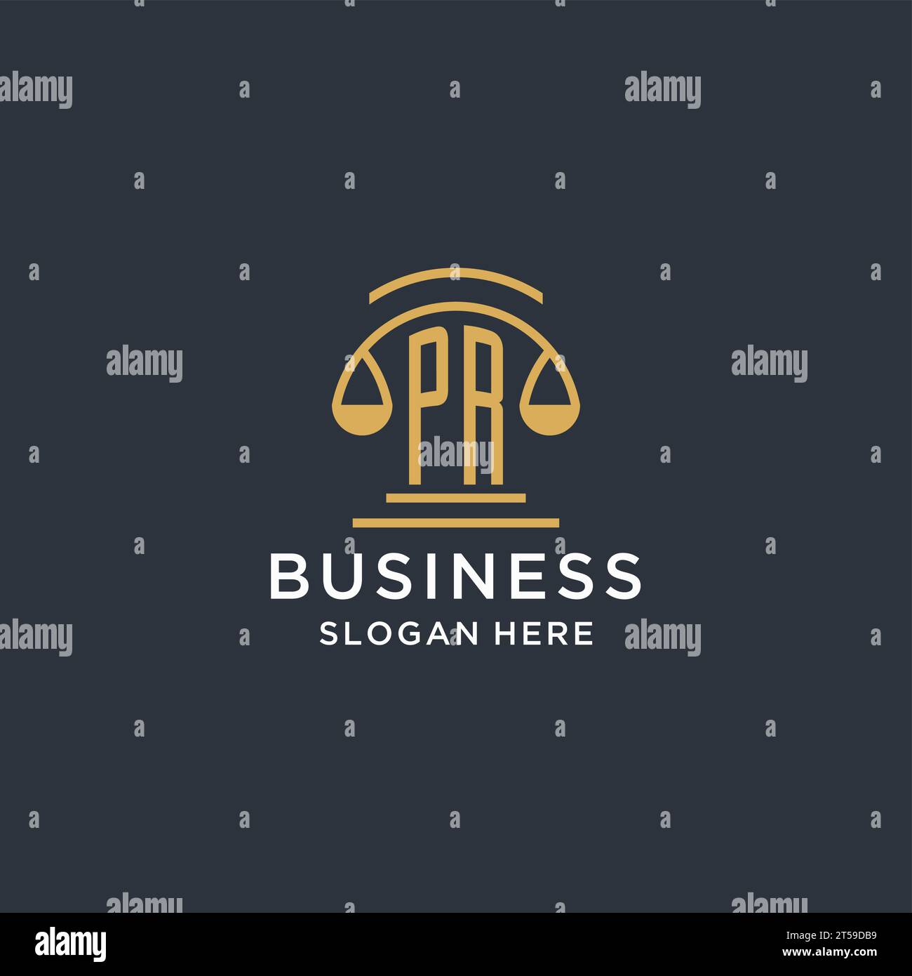 PR initial with scale of justice logo design template, luxury law and ...