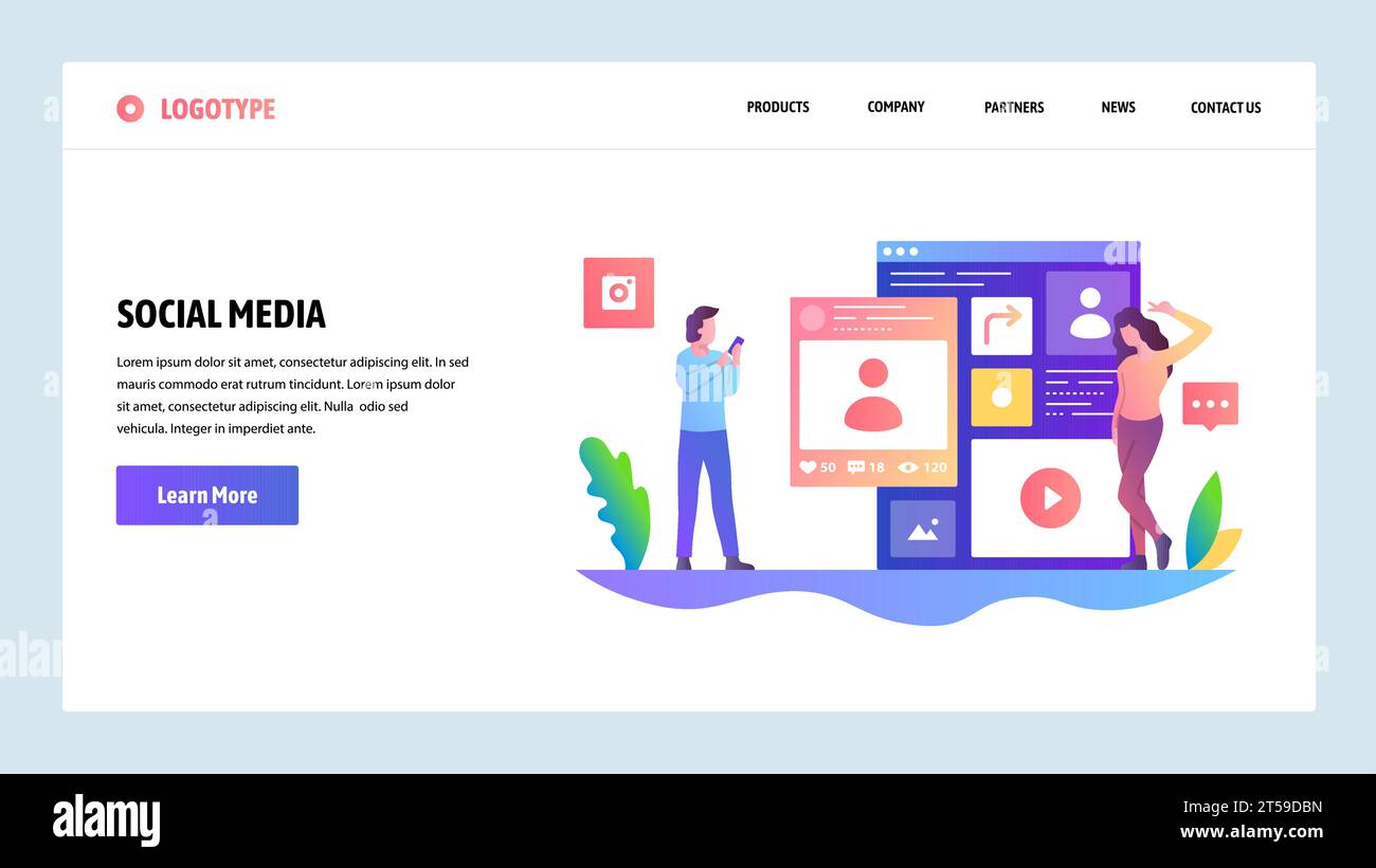 Vector web site design template. Social media profile. Landing page ...