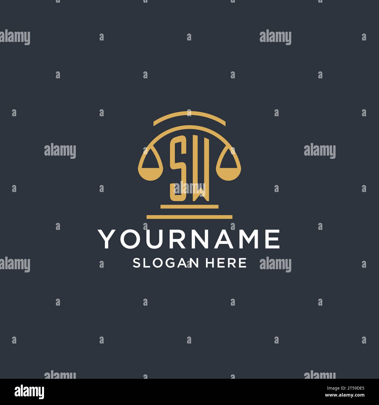 SW initial with scale of justice logo design template, luxury law and ...