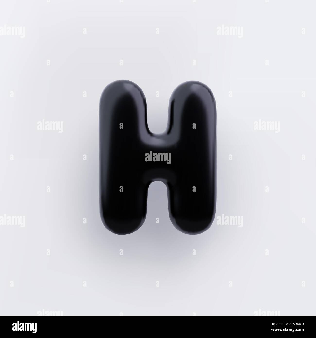 3D Black letter H with a glossy surface on a white background Stock ...