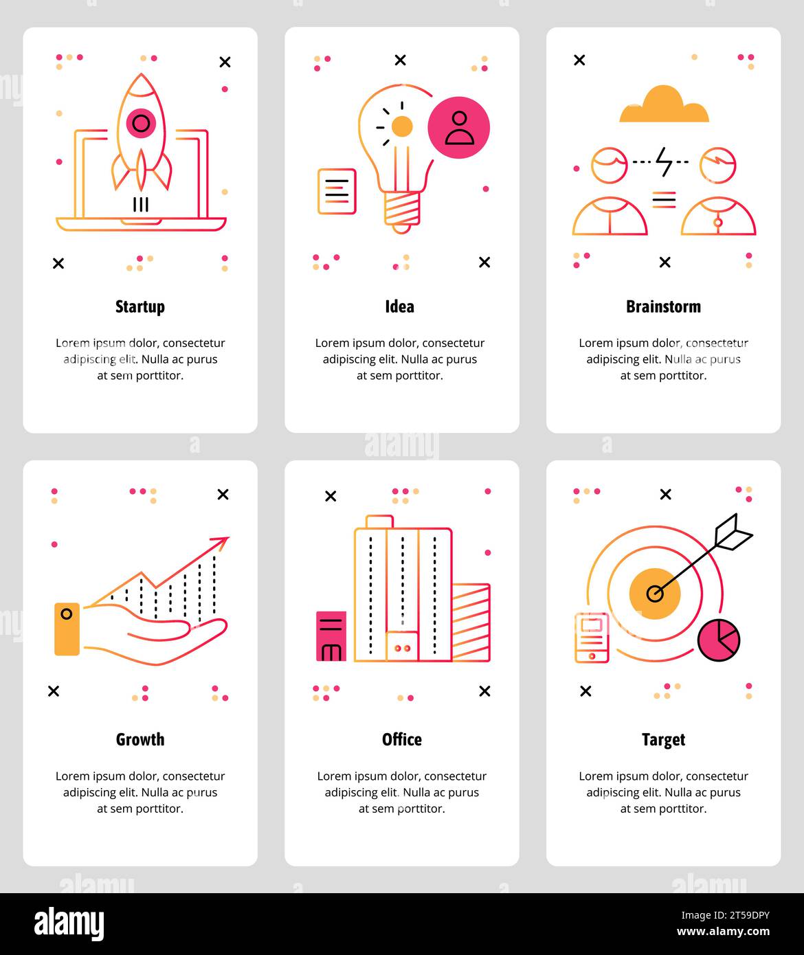 Vector set of mobile app onboarding screens. Startup, Idea, Brainstorm ...