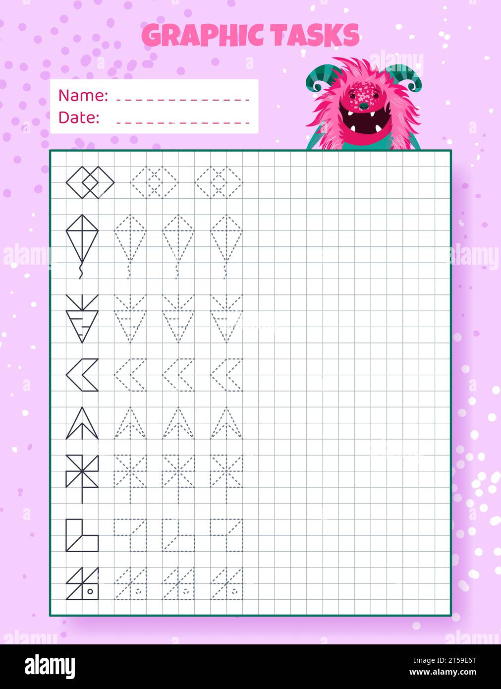 Graphic tasks by cells. Educational game for kids Stock Vector Image ...