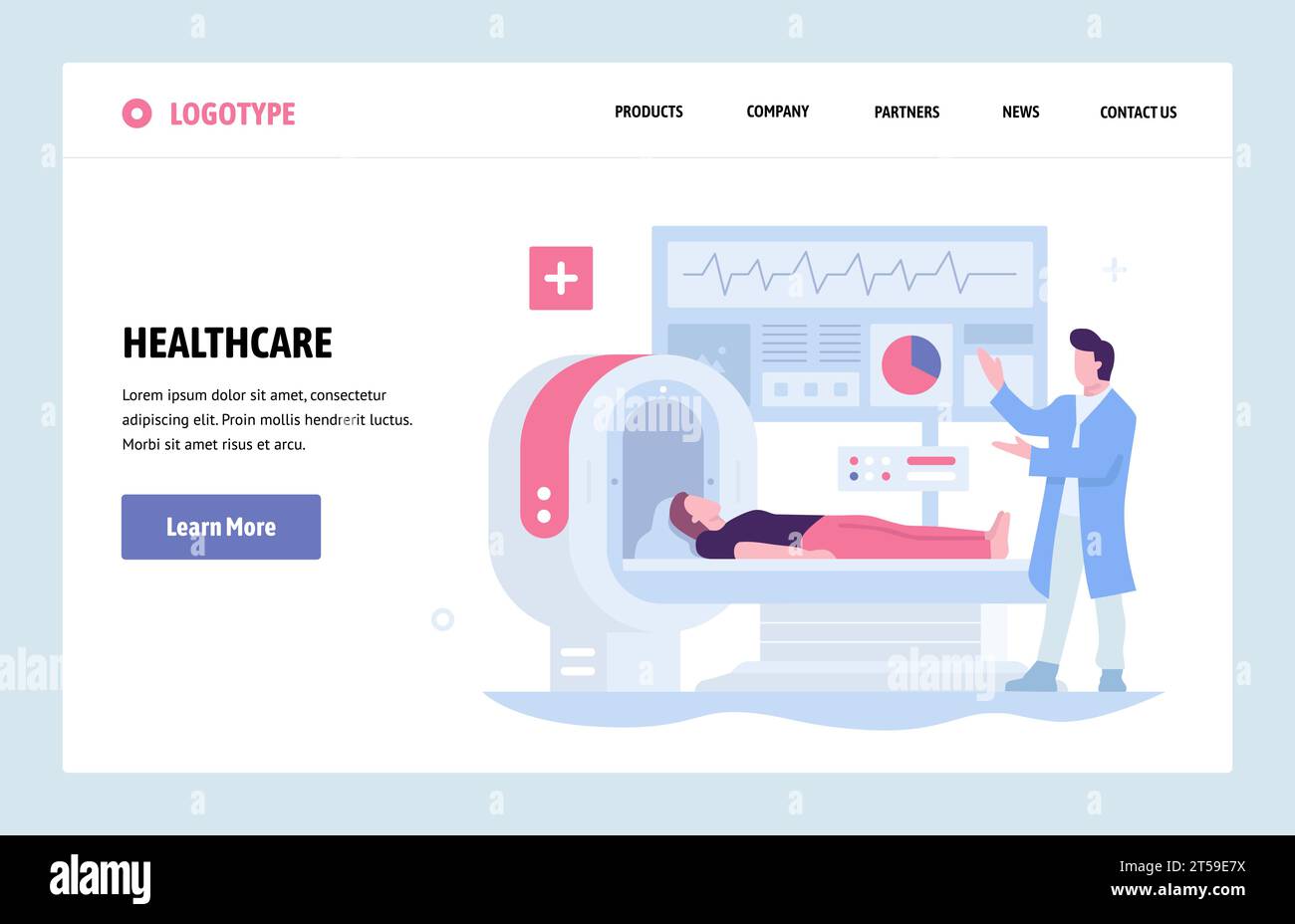 Vector web site linear art design template. Healthcare and medical ...
