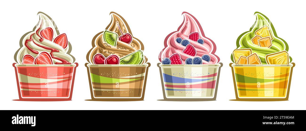 Vector Ice Cream Set, horizontal banner with illustration of 4 various ...