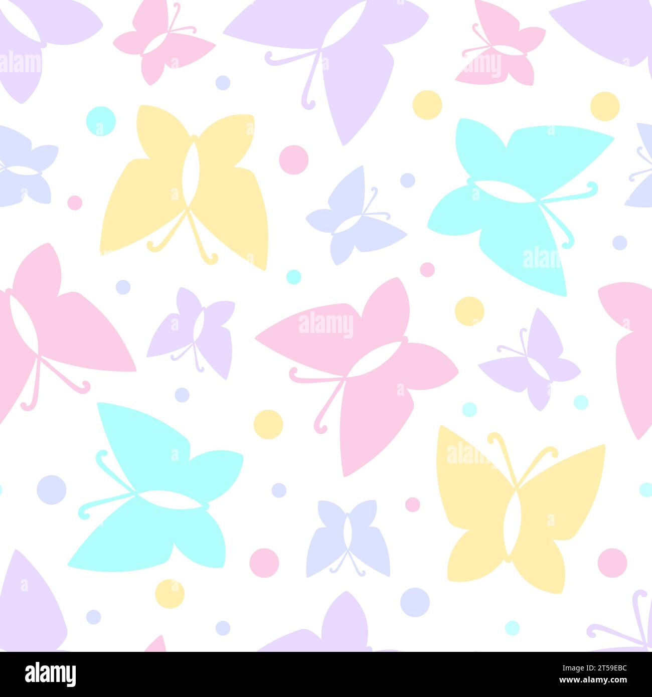Seamless pattern with butterflies in pastel colors on a white ...