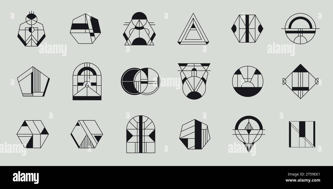 Vector set of geometric shape logos, hipster, art deco line signs ...