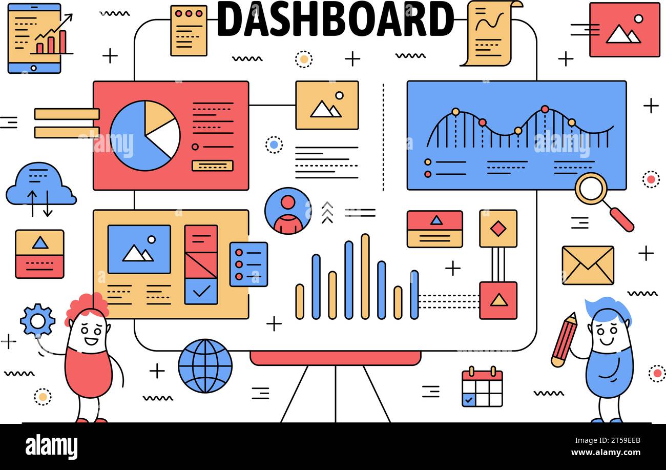 Business dashboard poster banner template. Vector thin line art flat ...