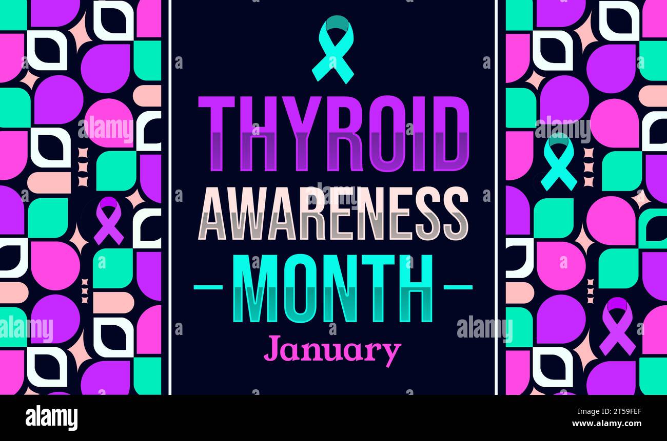 Thyroid Awareness Month background with ribbon and typography in the ...