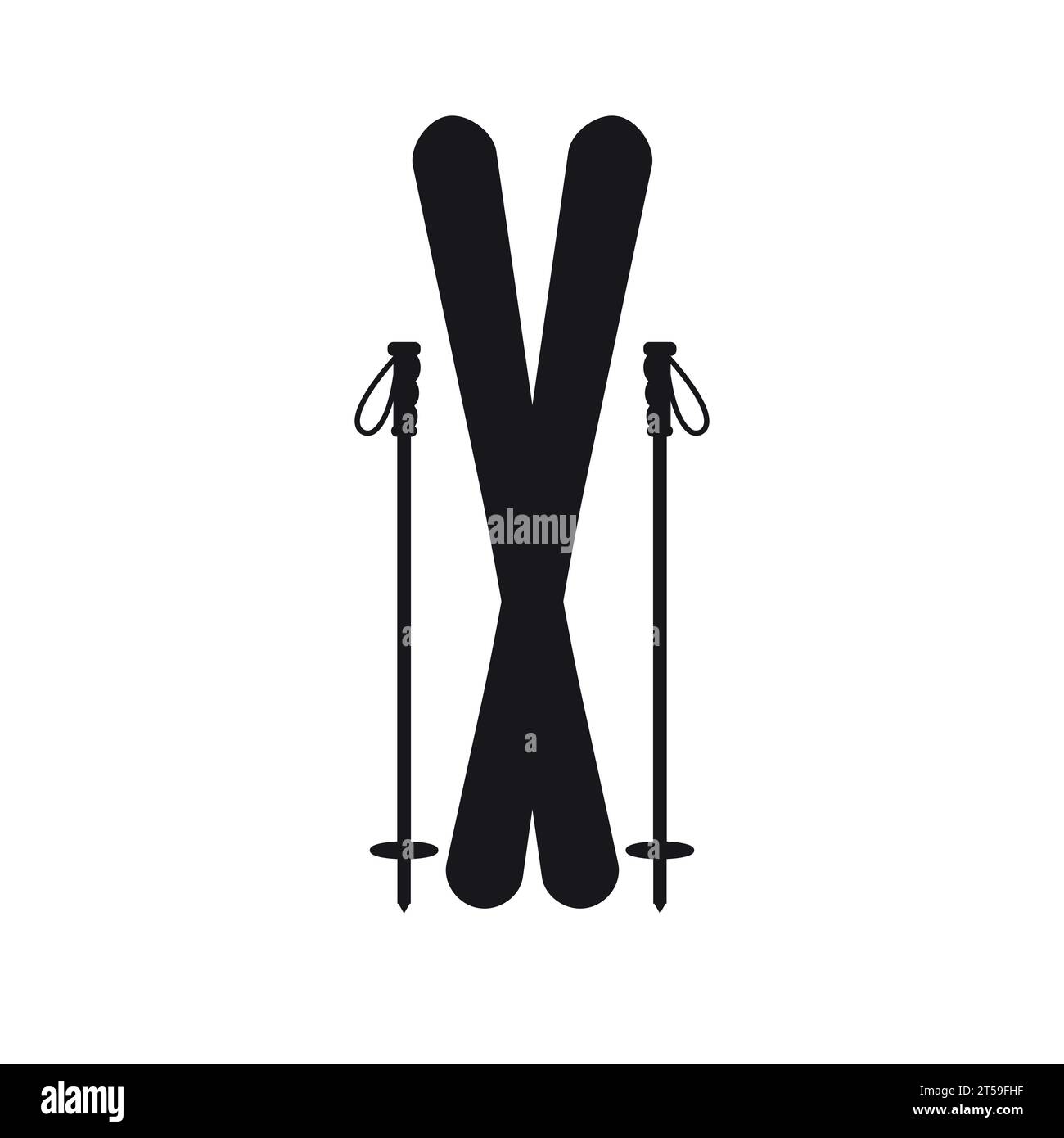 Vector flat crossed skis silhouette isolated on white background Stock ...