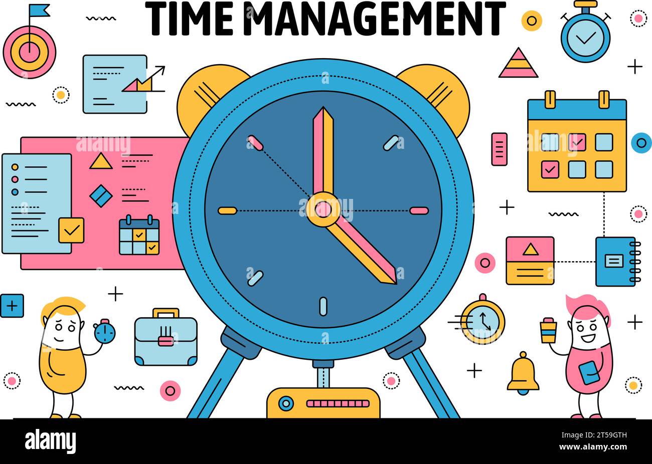 Time management poster banner template. Vector thin line art flat style ...