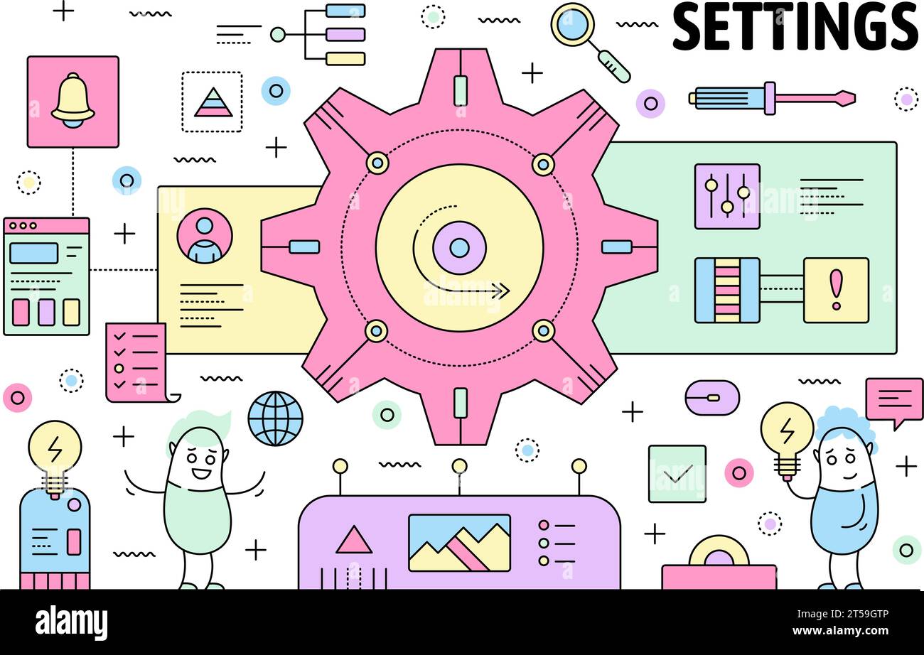Settings poster banner template. Vector thin line art flat style design ...