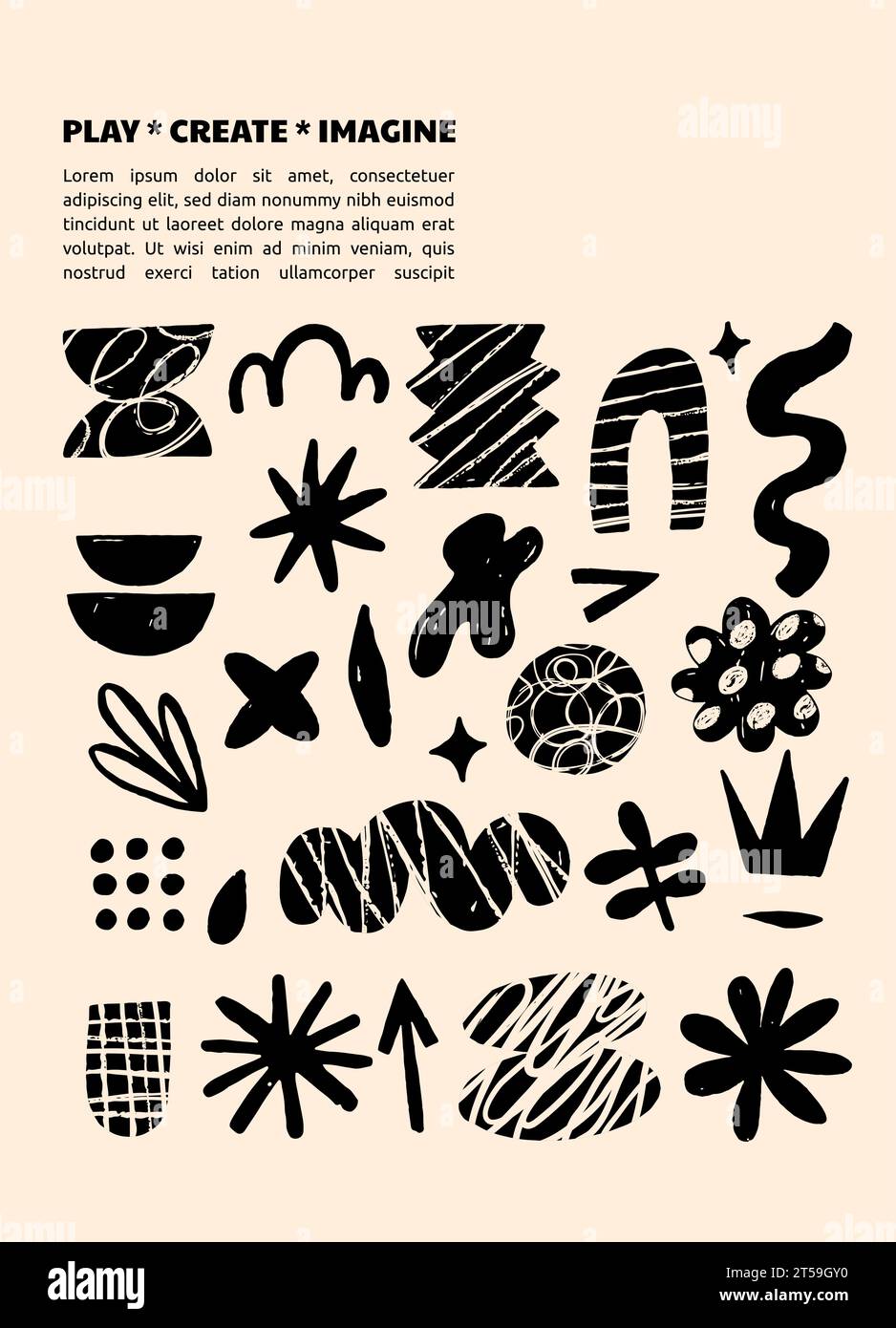 Hand drawn naive, bizarre abstract geometric poster, flyer and banner ...