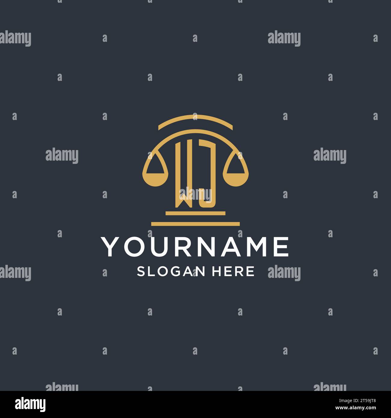 WJ initial with scale of justice logo design template, luxury law and ...