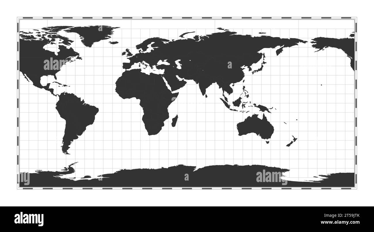 Vector world map. Equirectangular (plate carree) projection. Plain ...